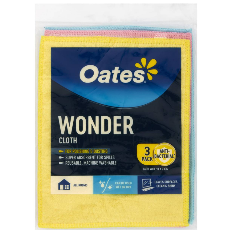 Oates Wonder Cloth Antibacterial Assorted Colours 18 x 23cm 3 Pack ...